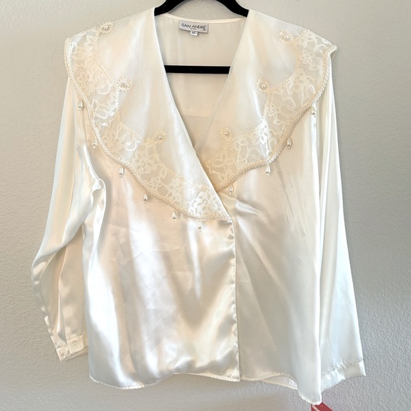 San Andre | Tops | Vintage San Andre Womens Cream Satin 9s Lace Trim ...